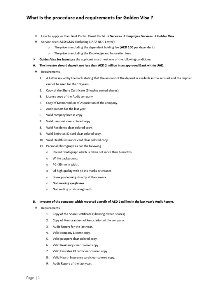 Golden Visa (Procedures Requirements) V2 - Copy | PDF | Travel Visa ...