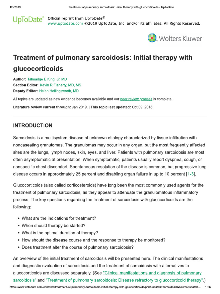 Treatment of Pulmonary Sarcoidosis | PDF