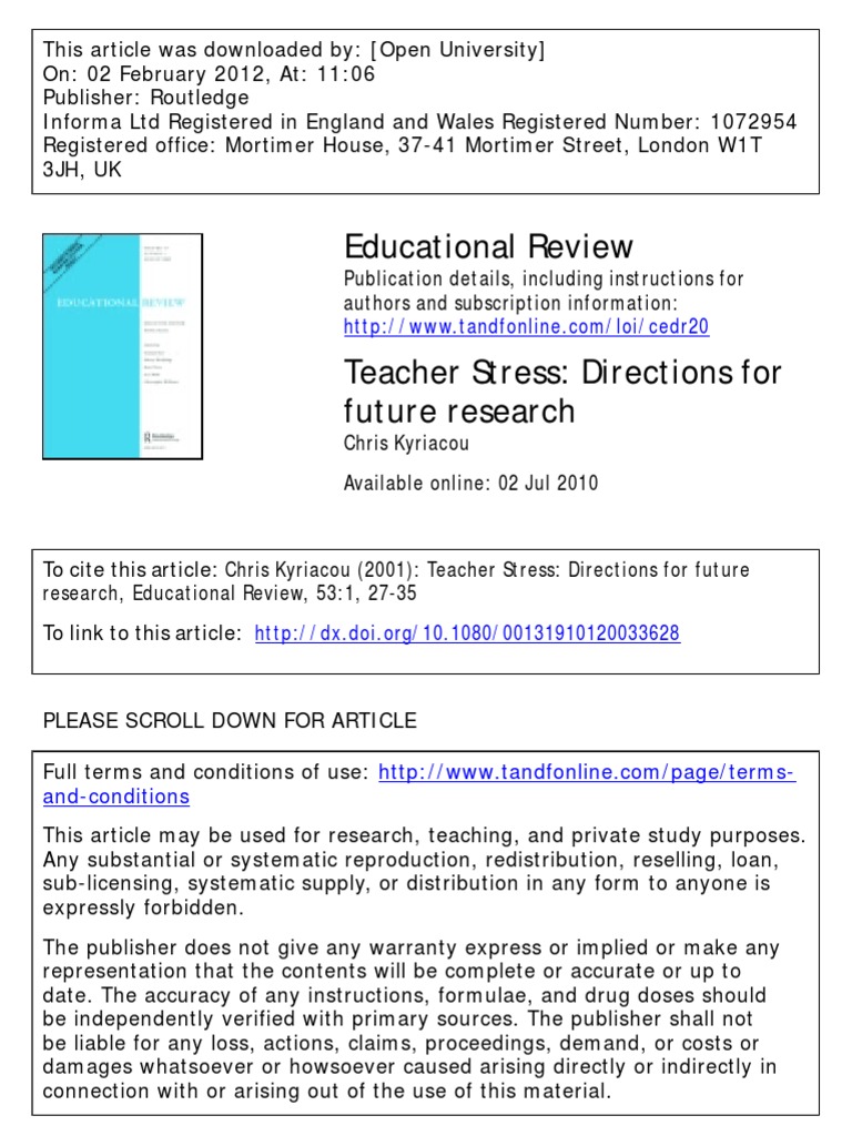 Teacher Stress Directions For Research | PDF | Coping (Psychology ...