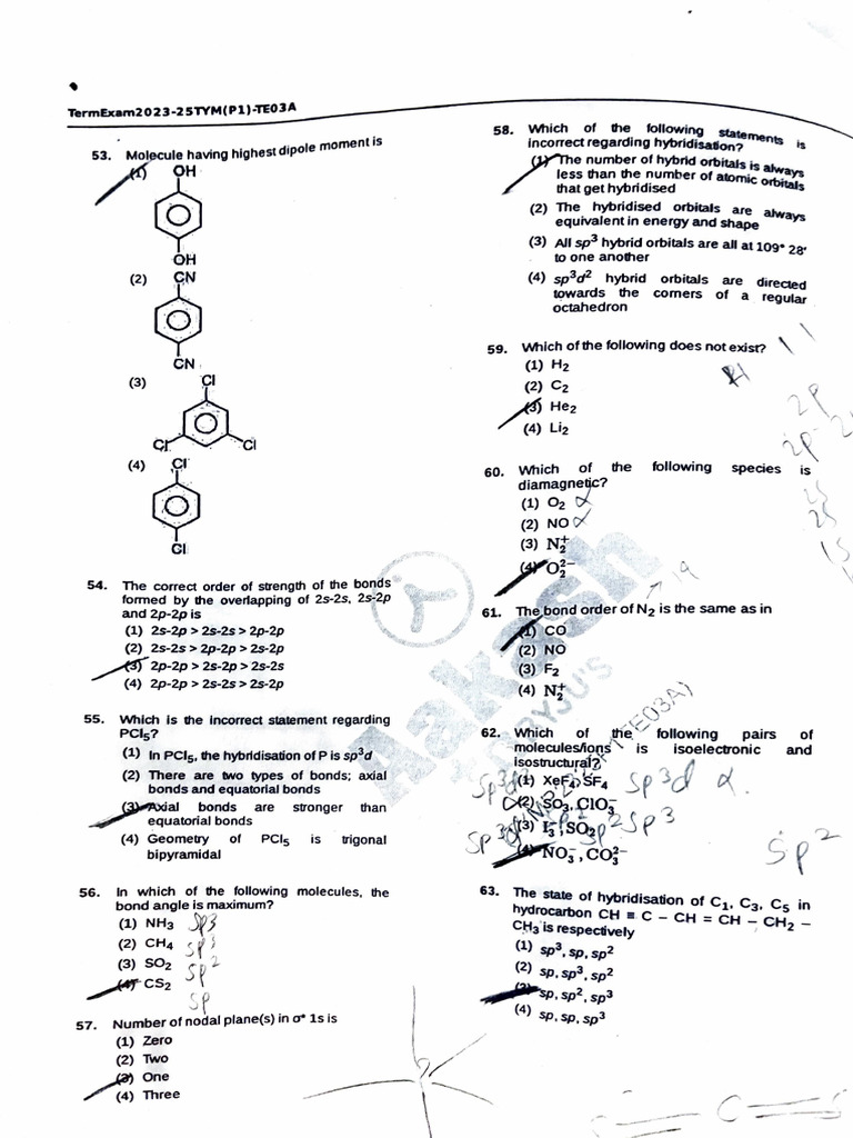 TE Chem Questions | PDF | Chemical Bond | Chemical Physics