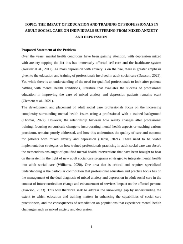 Proposed Statement of the Problem | PDF | Mental Health | Mental Disorder