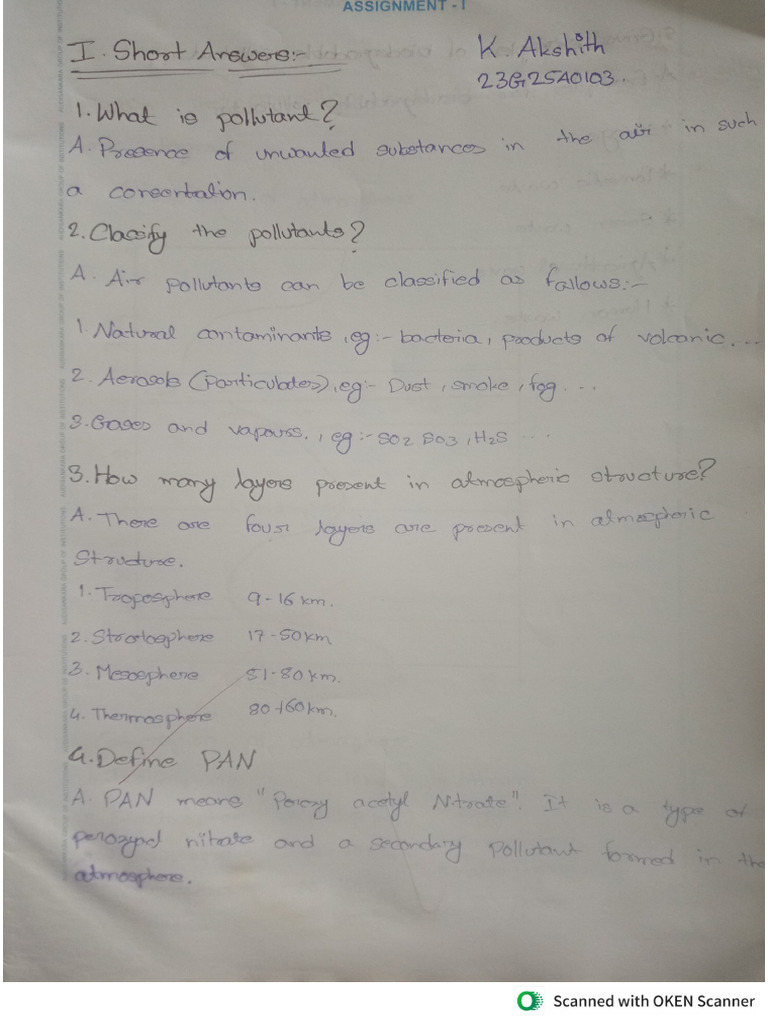 Air and Noise Pollution Assignment 1 Akshith | PDF