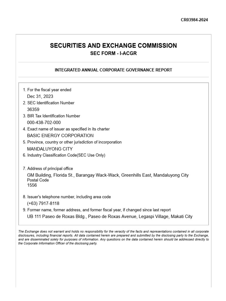 Basic Energy Corporation SEC Form I ACGR 2024 | PDF | Corporate ...