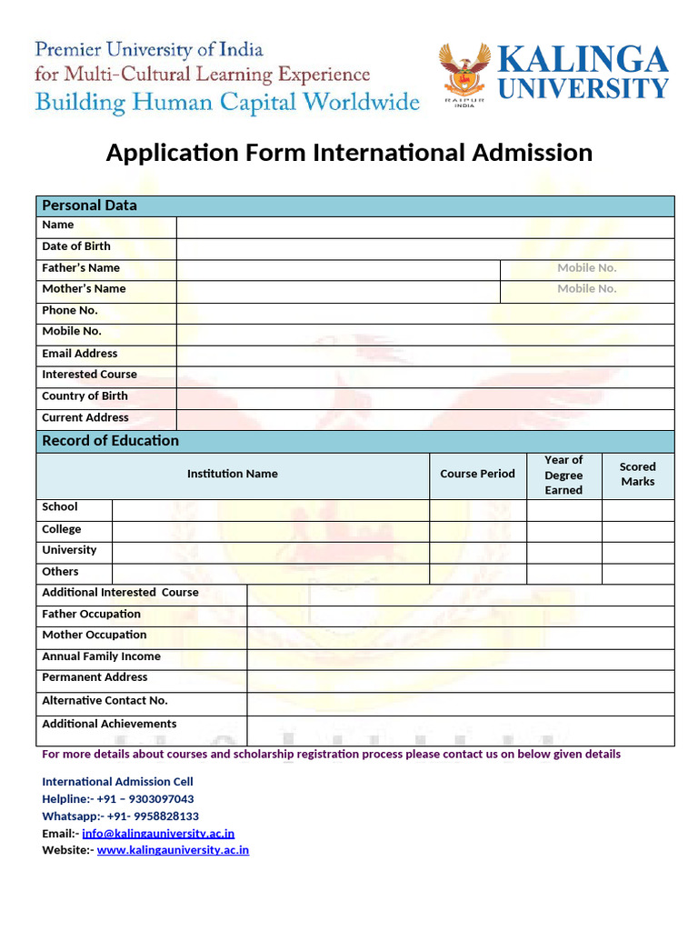 Application Form - International Students | PDF