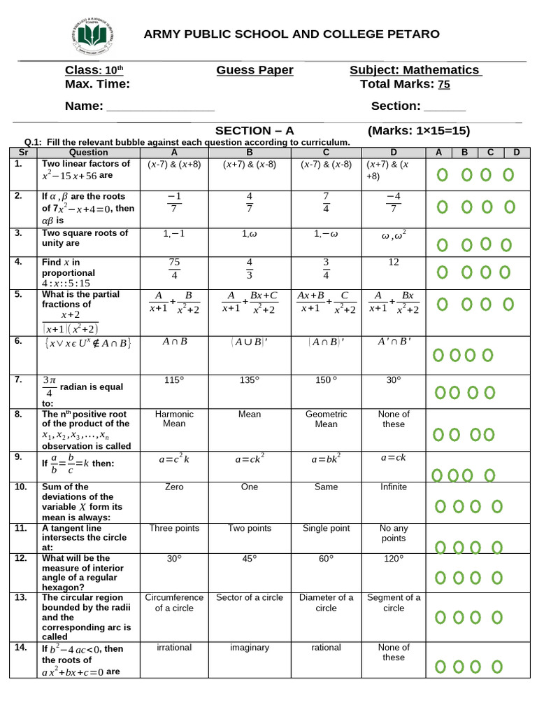 10th Maths Guess Paper | PDF | Circle | Angle
