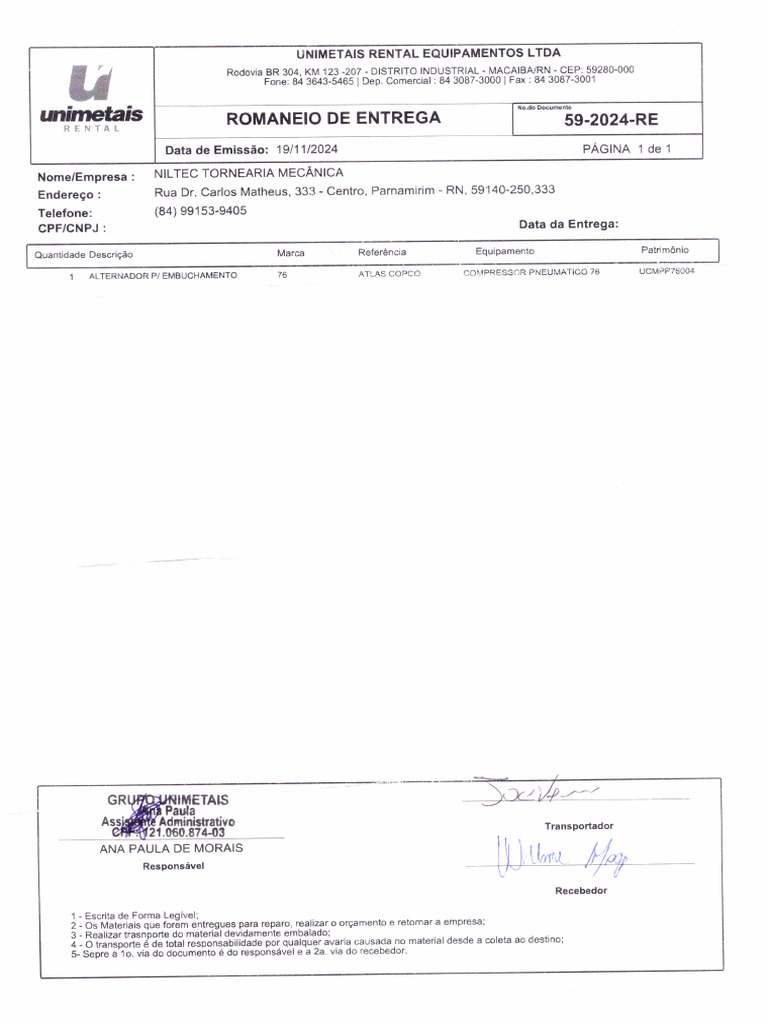 Romaneio - Niltec | PDF