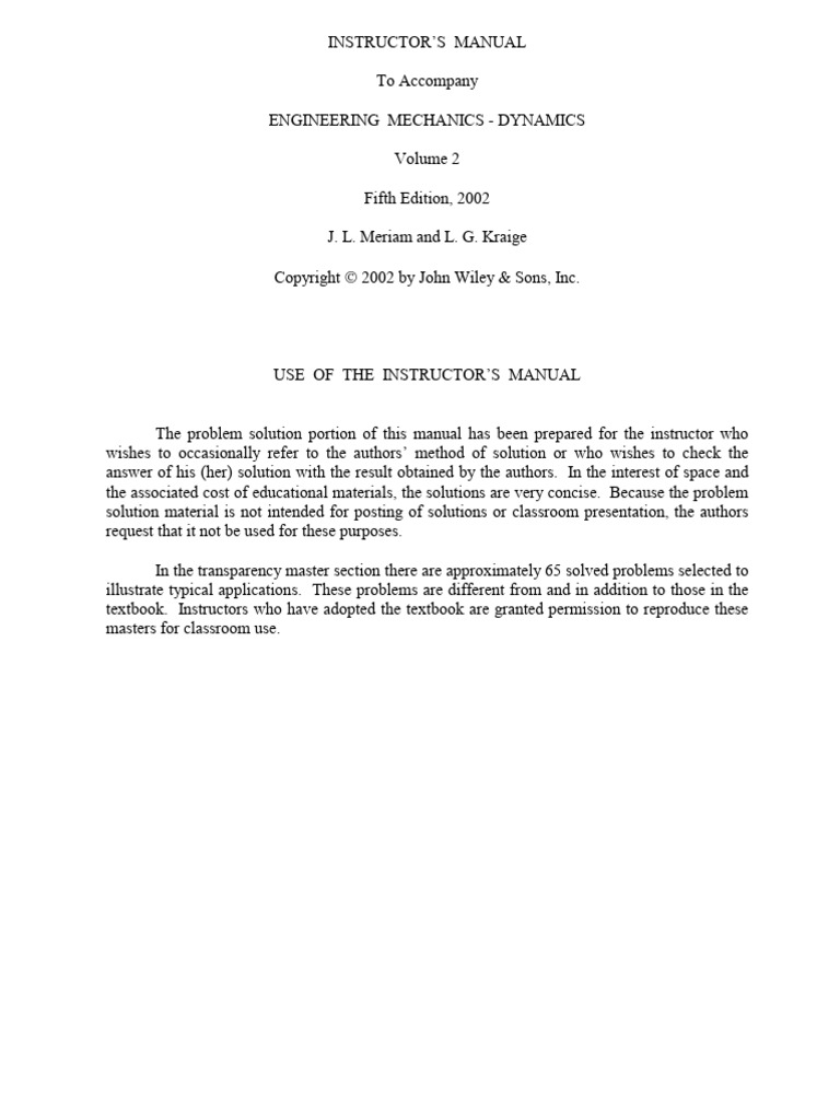 Dynamics Solutions Manual CH01 | PDF