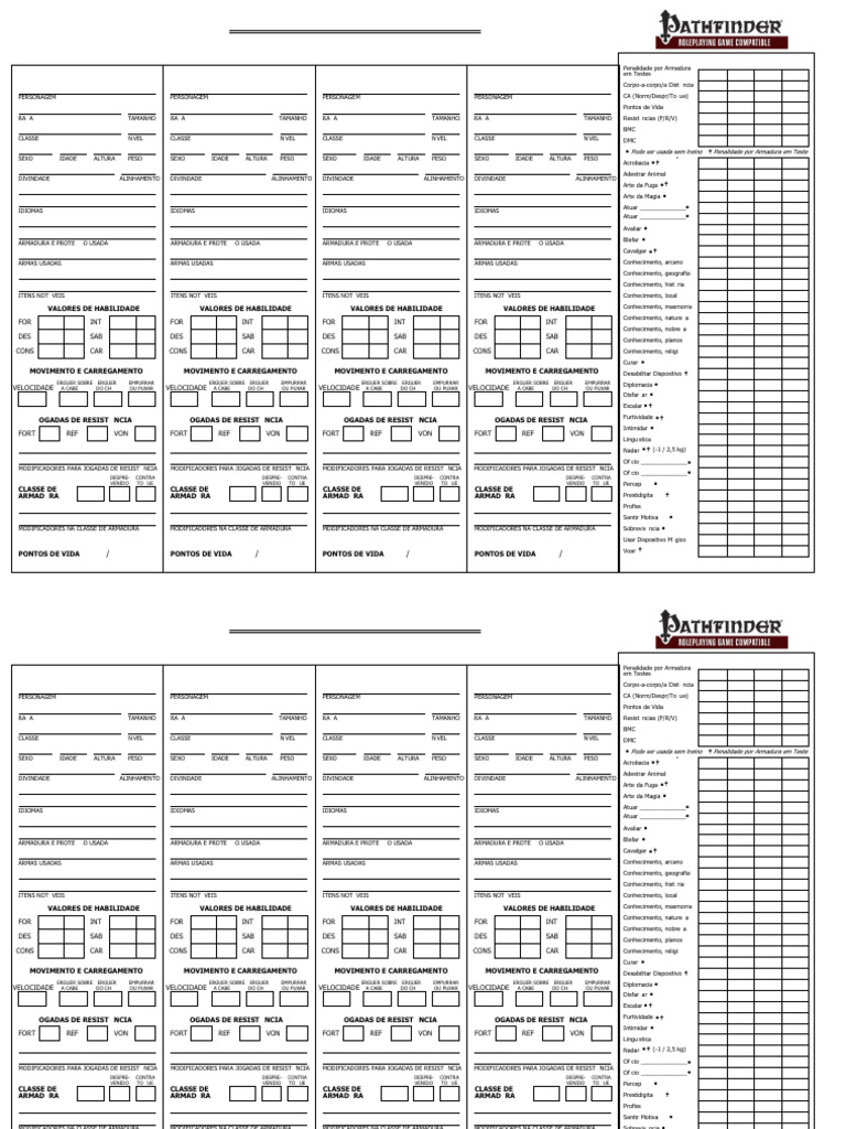 Pathfinder Compatible - Ficha de Acompanhamento Do Grupo | PDF