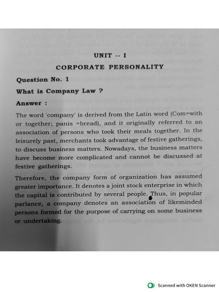Unit - 1 Company Law | PDF