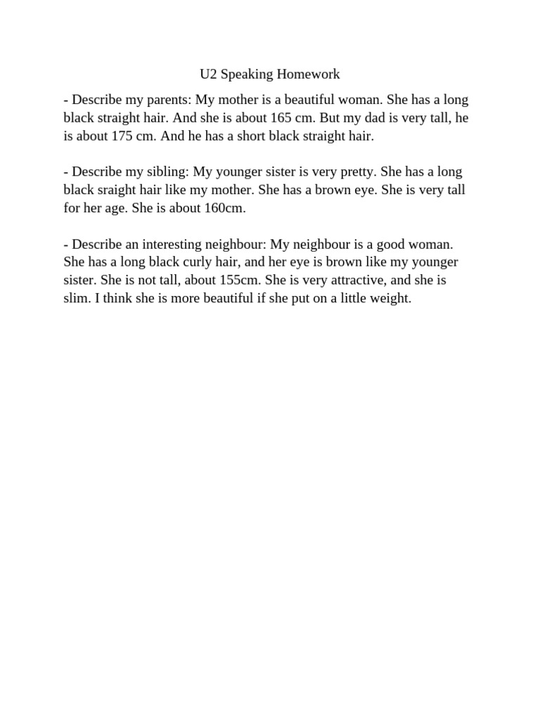 U2 Speaking Homework | PDF