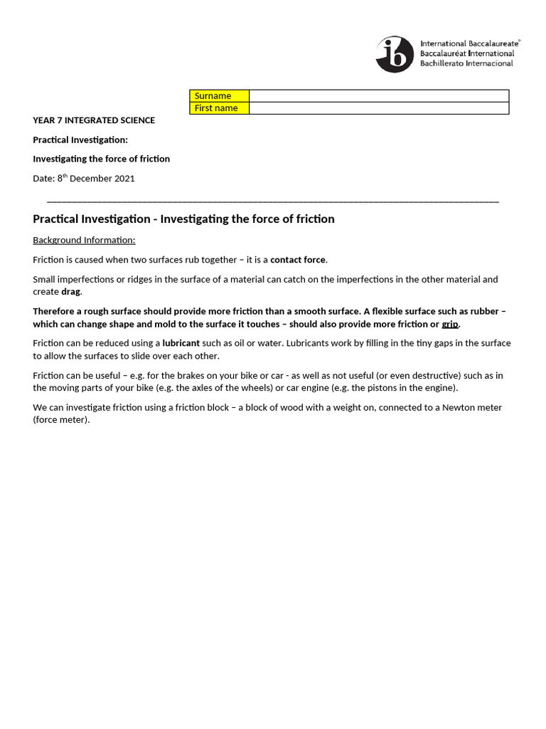 Friction Force Investigation Report | PDF | Validity (Statistics ...