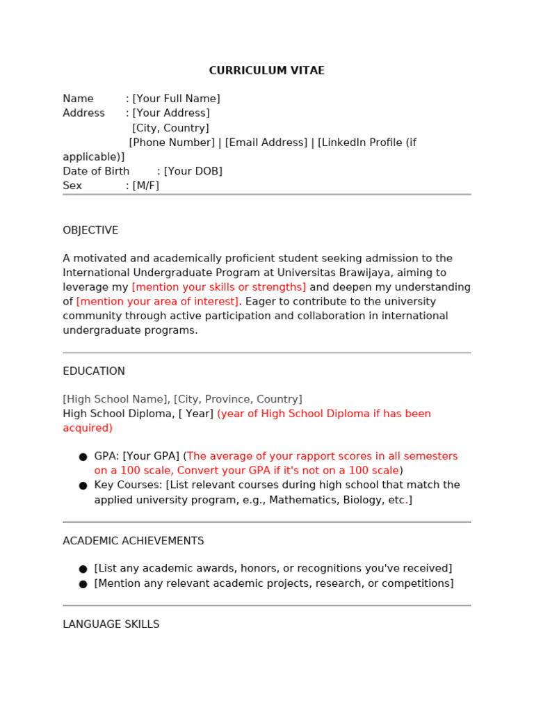 Curriculum Vitae Template | PDF