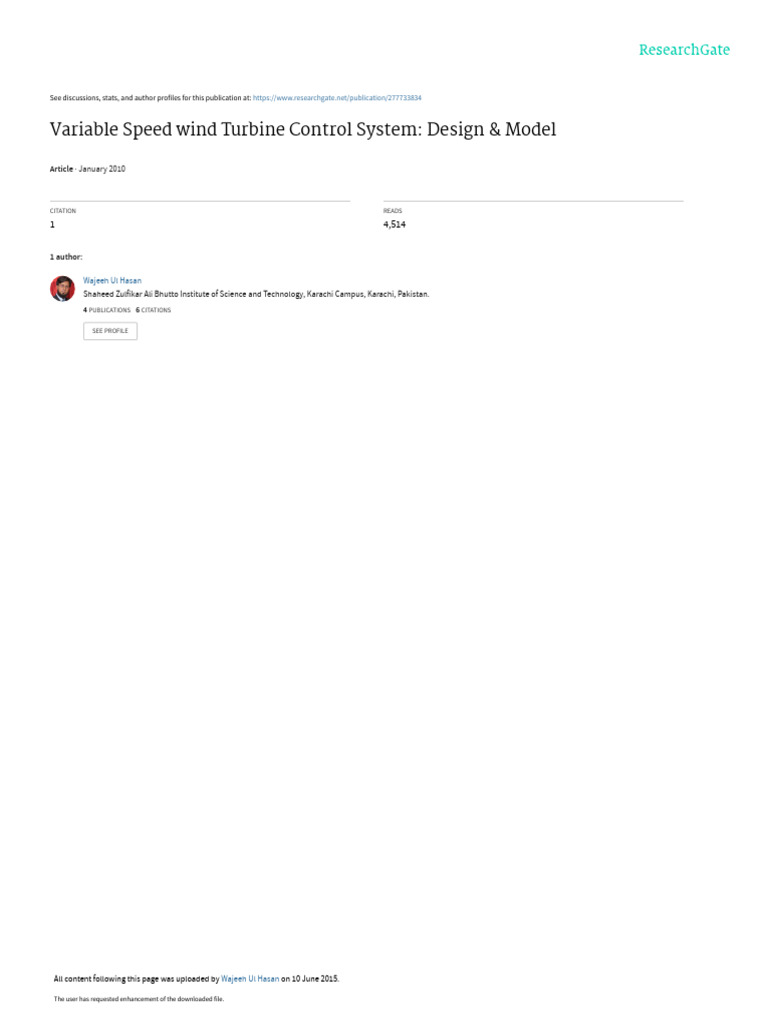 VariableSpeedwindTurbineControlSystem-DesignandModel | PDF | Wind Turbine | Turbine