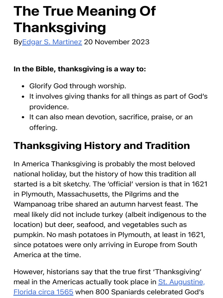 The True Meaning of Thanksgiving | PDF | Gratitude | Thanksgiving