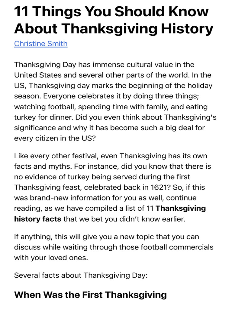 Thanksgiving History: 11 Things You Should Know | PDF | Thanksgiving ...