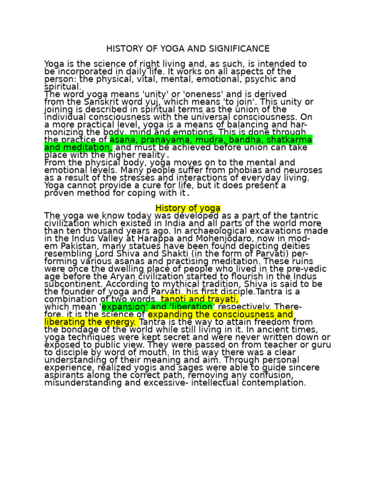 History of Yoga and Signifcance | PDF | Yoga | Tantra