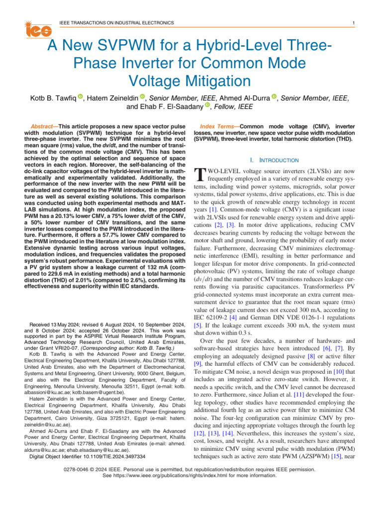 A New SVPWM For A Hybrid-Level Three-Phase Inverter For Common Mode Voltage Mitigation | PDF ...