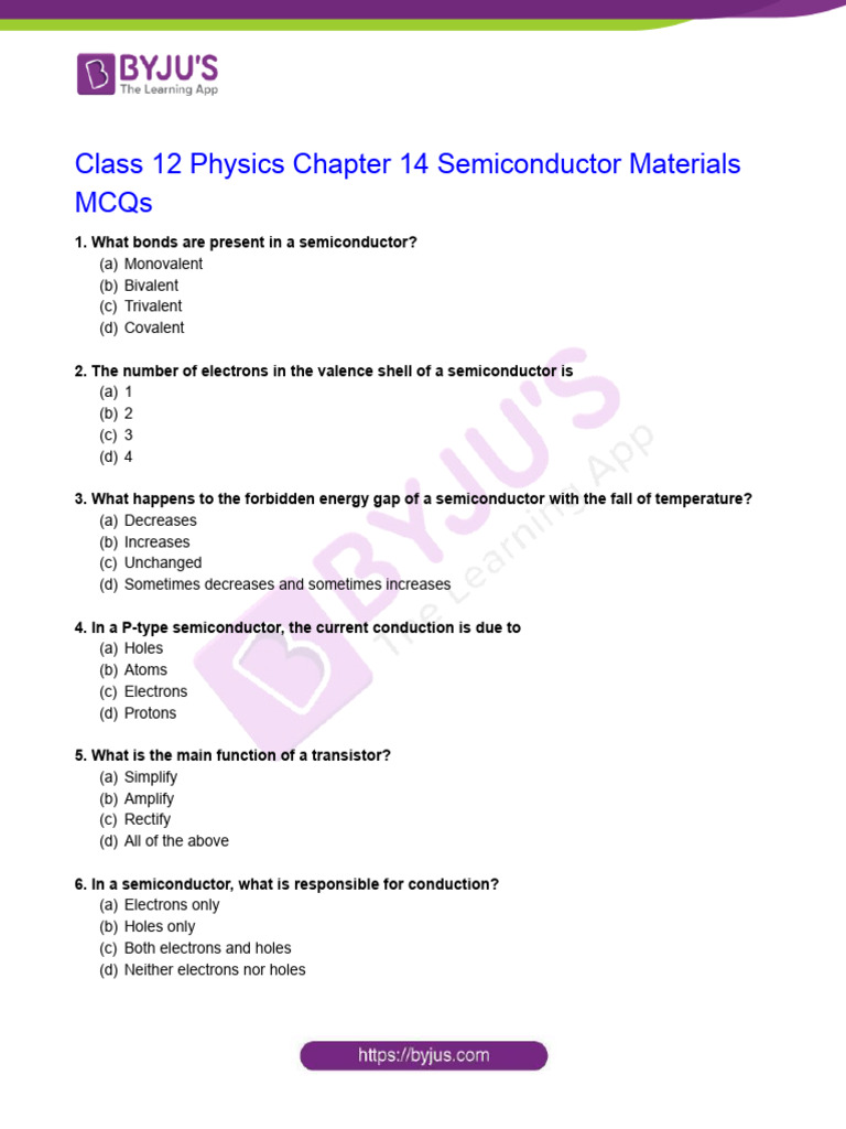 Class 12 Physics: Semiconductor MCQs | PDF
