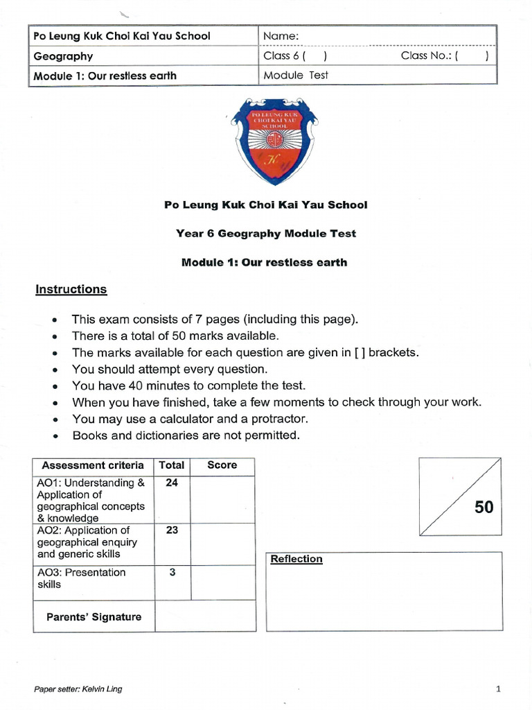 G6 Geography 1st Module Test 2425 (Q) | PDF