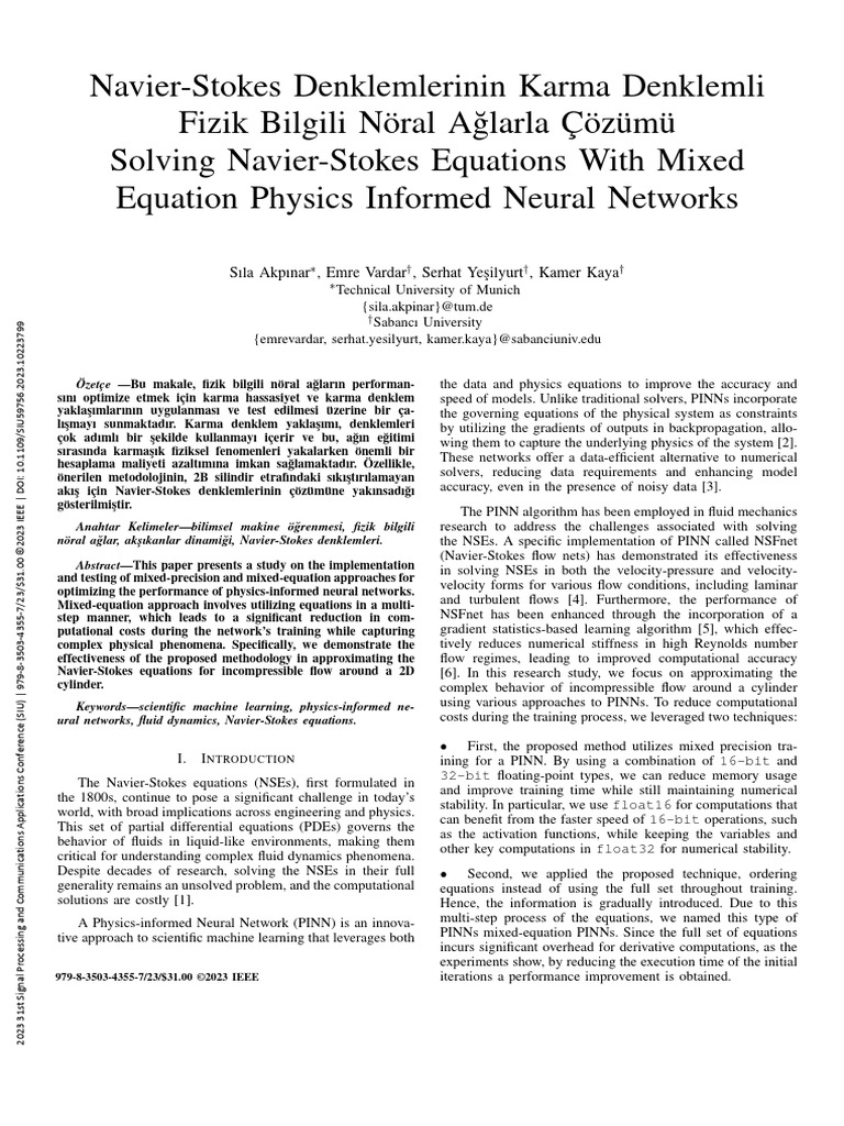 Akpnar 2023 Solving Navier Stokes Equations Wit | PDF | Fluid Dynamics ...