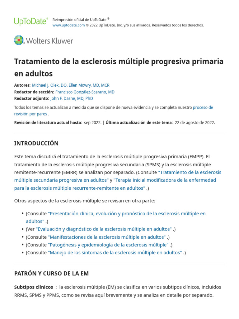 Treatment of Primary Progressive Multiple Sclerosis in Adults - UpToDate | PDF | Esclerosis ...