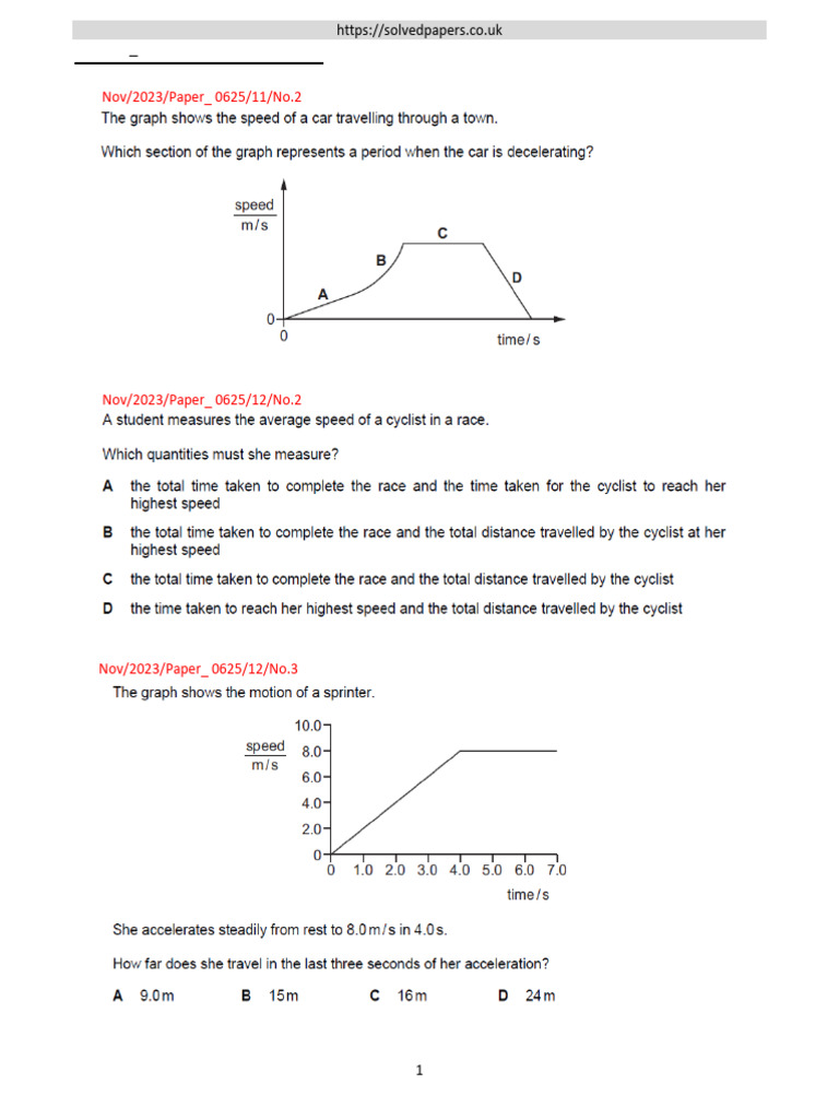 IGCSE Physics 0625 Past Papers 2023 | PDF