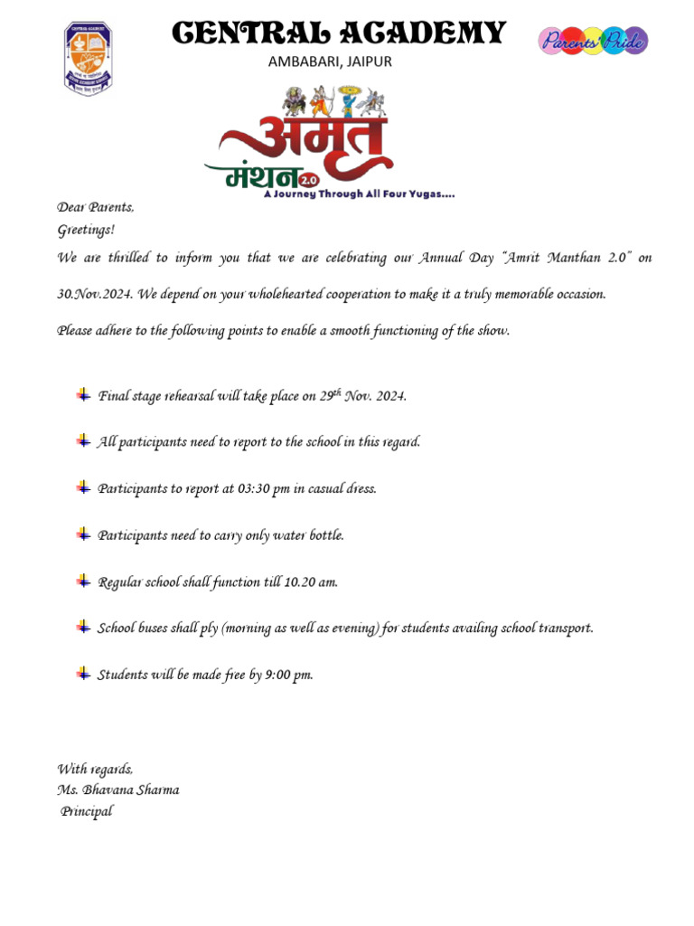Annual Function Circular For 29.11.2024 | PDF