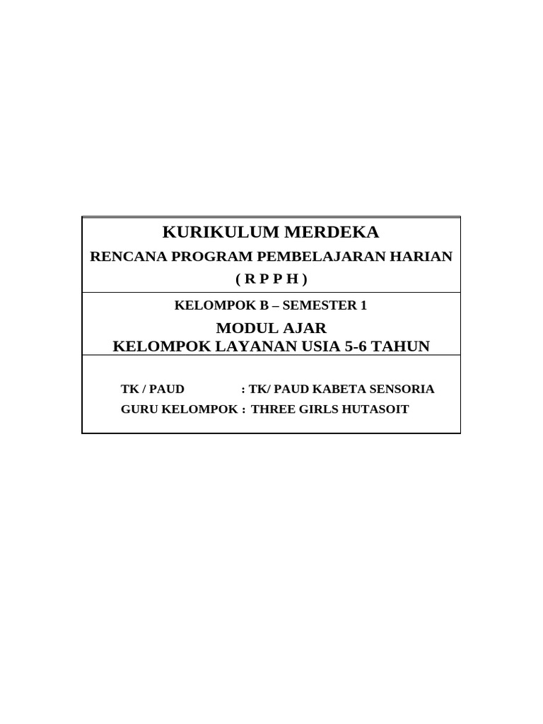 Modul Ajar RPPH TK B Smt1 | PDF