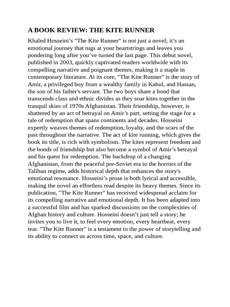 The Kite Runner Review | PDF