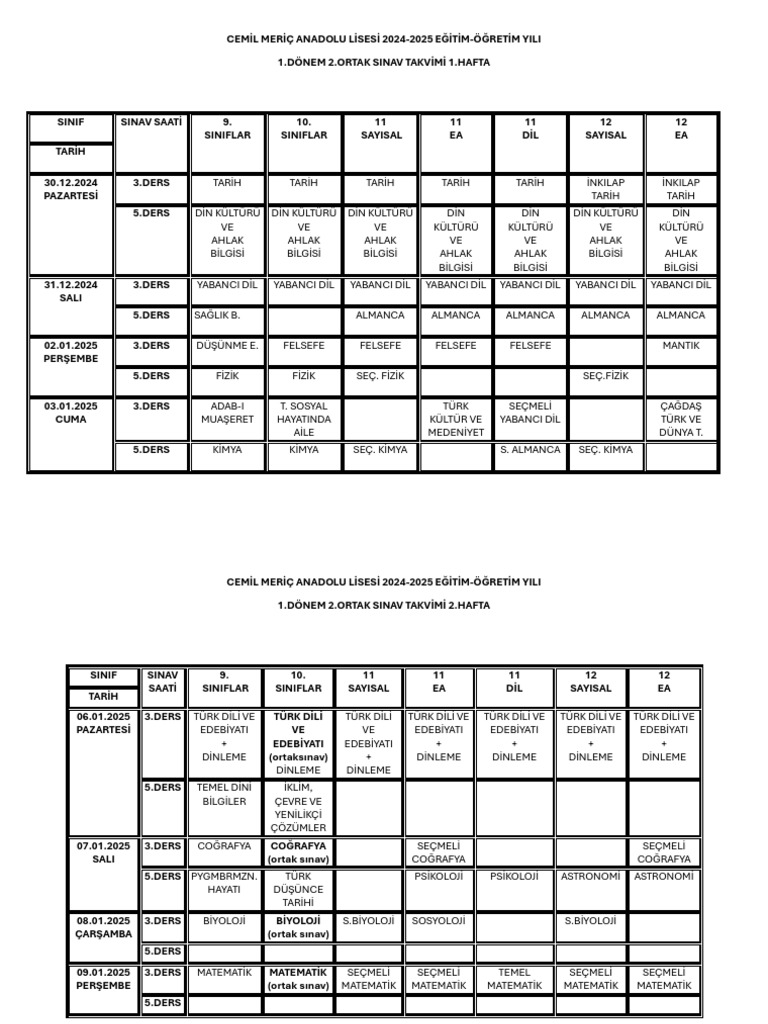 SINAV TAKVİMİ 1-1 | PDF