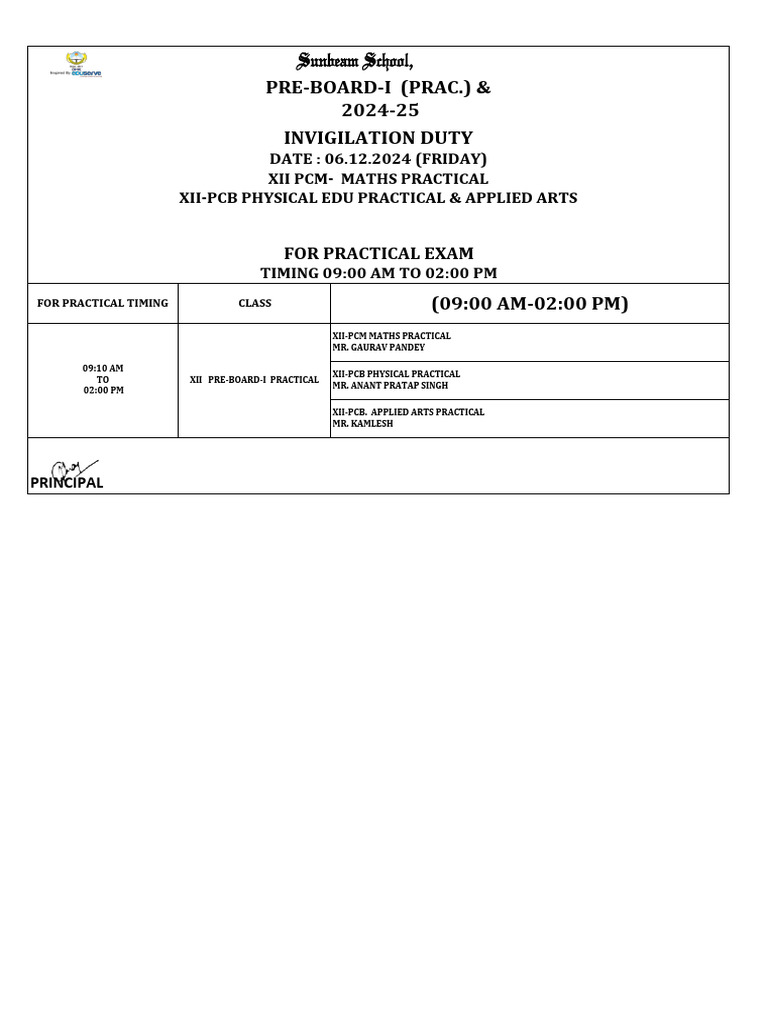 Duty For Xii (07.12.2024) (Saturday) PRB-1 Practical-2024-25 | PDF