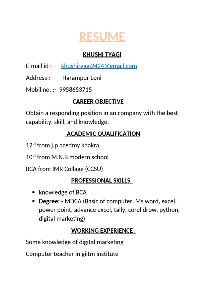 Resume of Bca 2 | PDF