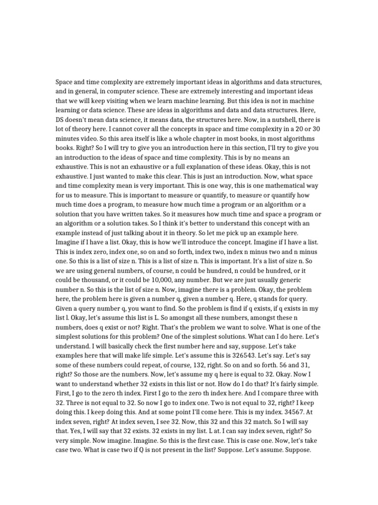 8 1 Space And Time Complexity Find Largest Number In A List Mp4 Pdf Time Complexity