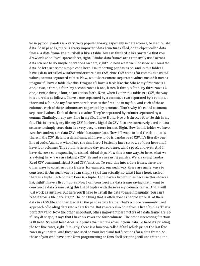 7.2 - Data Frame Basics - mp4 | PDF | Comma Separated Values | Computer Science