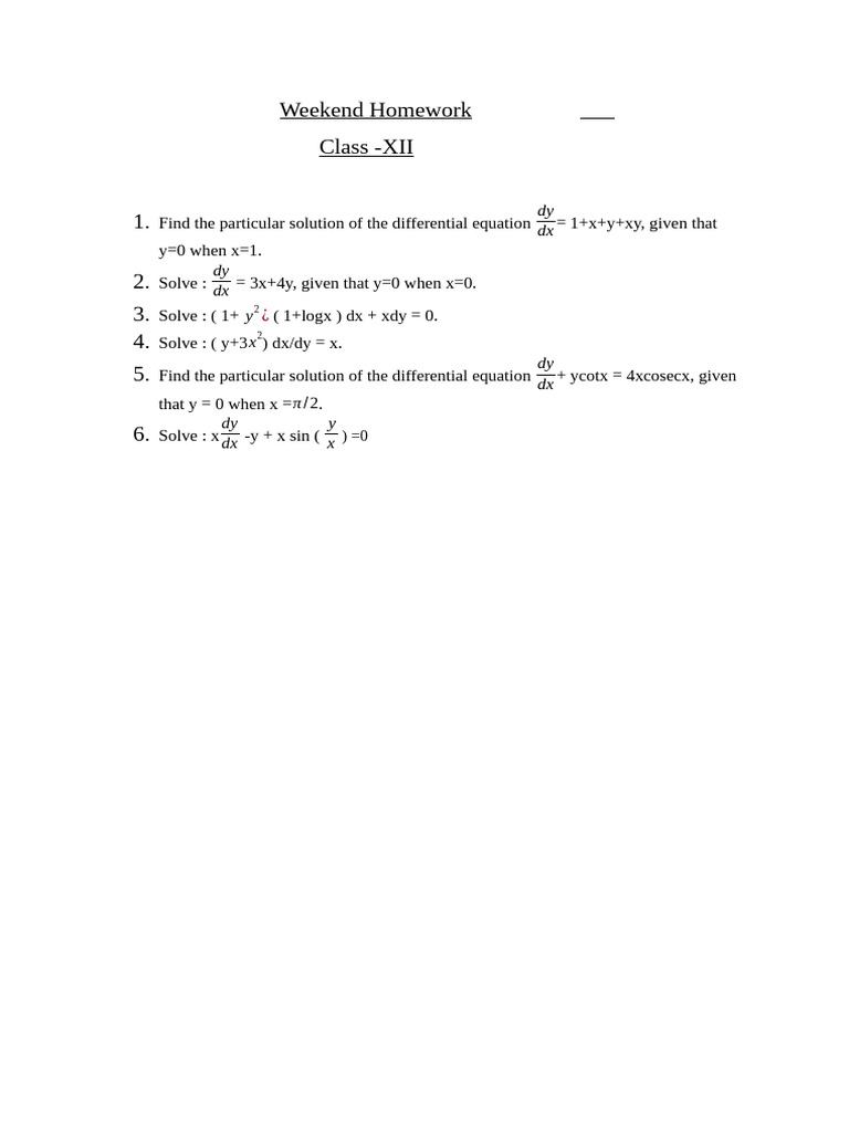 Weekend Homework For Class 12 | PDF