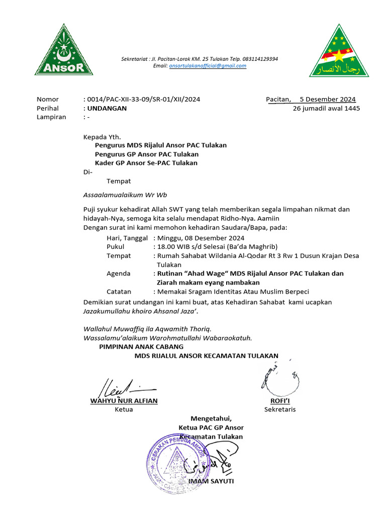 Undangan Rutinan MDS Ds Tulakan | PDF