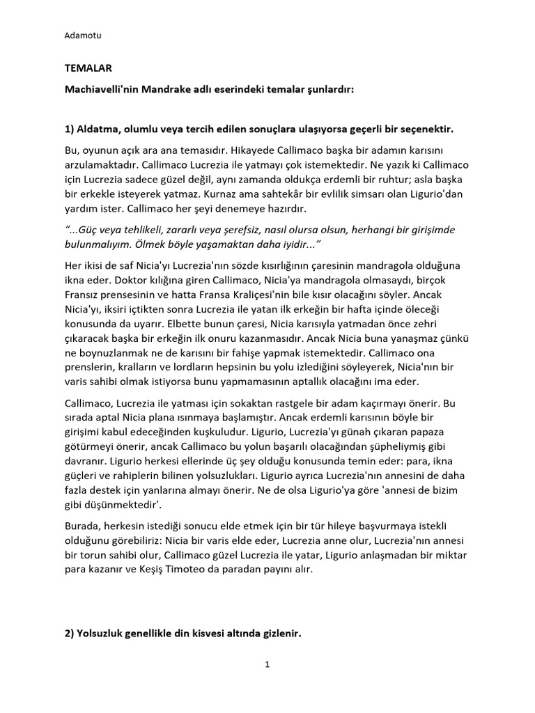 Adamotu Ti̇yatro Oyunu Temalar | PDF