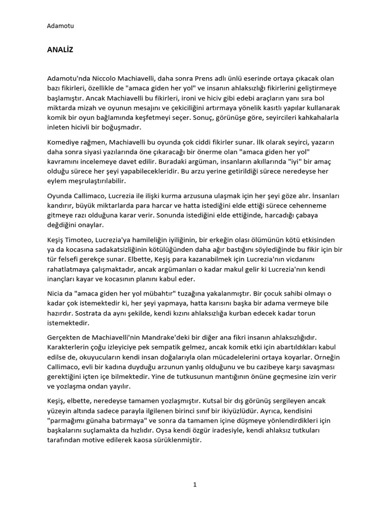 ADAMOTU TİYATRO OYUNU ANALIZ | PDF