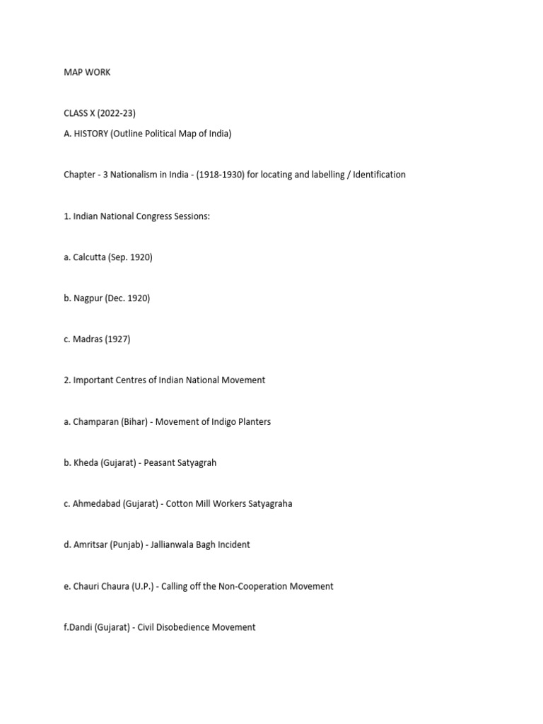 Class - 10th History Map Work | PDF