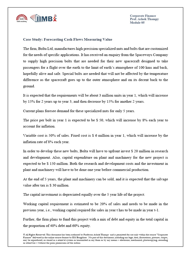 Case Study - Forecasting Cash Flows Measuring Value | PDF | Business Economics | Business