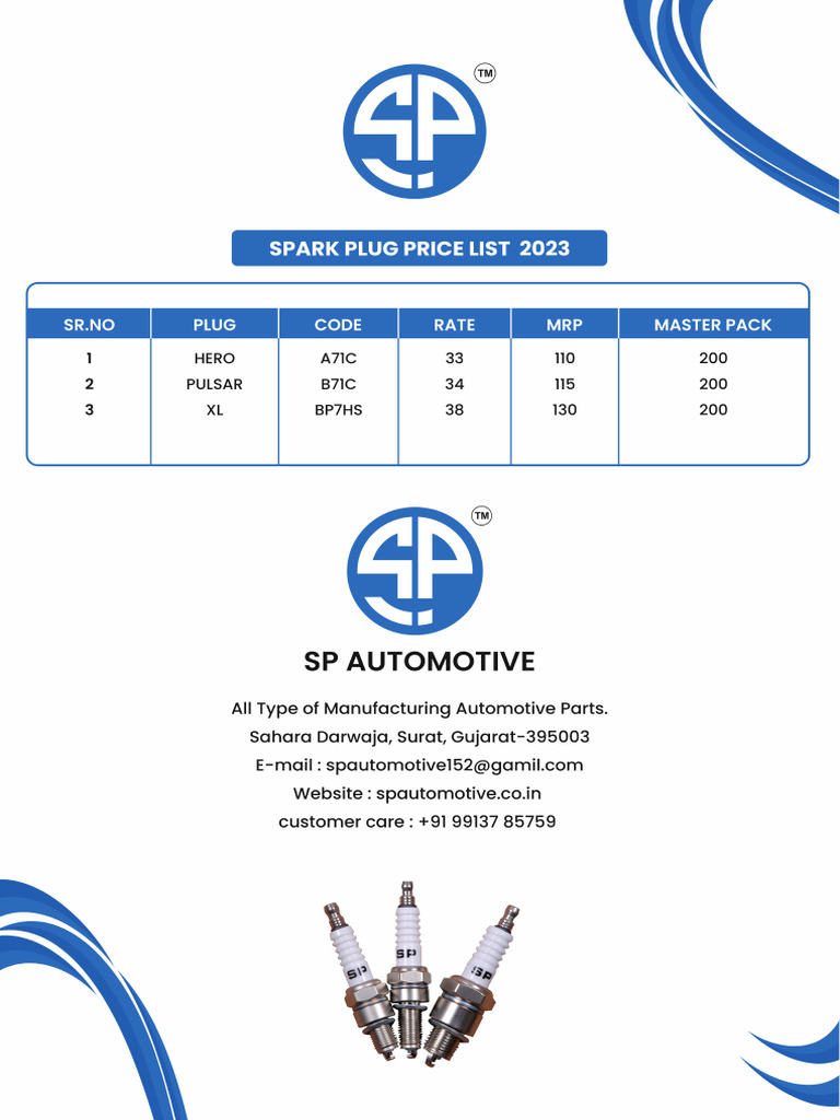 SP Spark Plug Price List | PDF