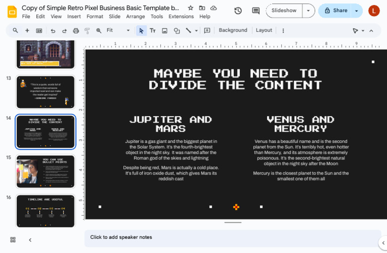 Copy of Simple Retro Pixel Business Basic Template by Slidesgo - Google Slides 2 | PDF | Planets ...