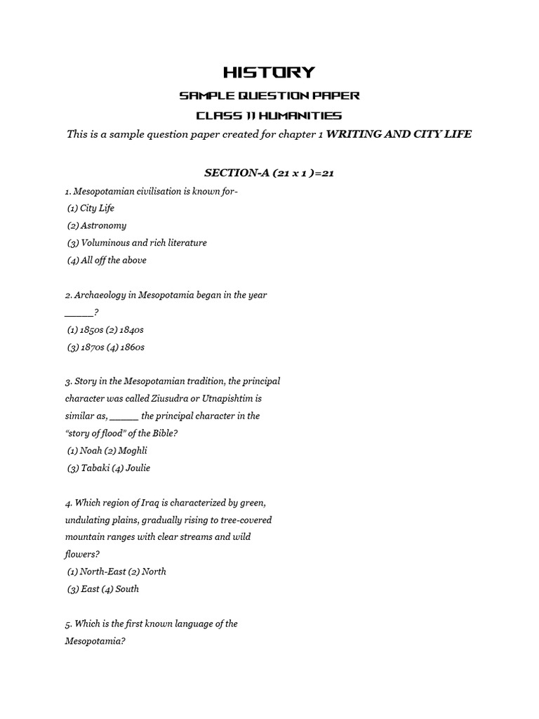 SAMPLE PAPER 1 HISTORY | PDF | Mesopotamia | Sumer