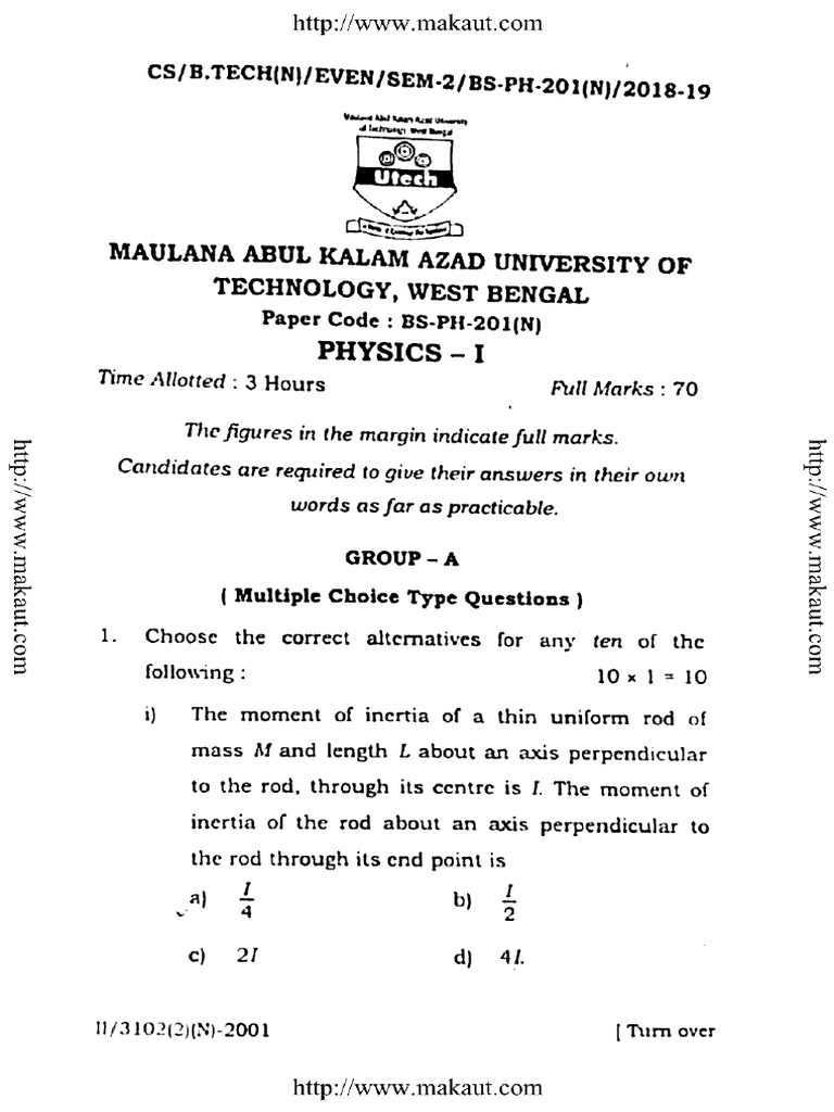 Btech Bs PH 201n Physics 1 2019 | PDF