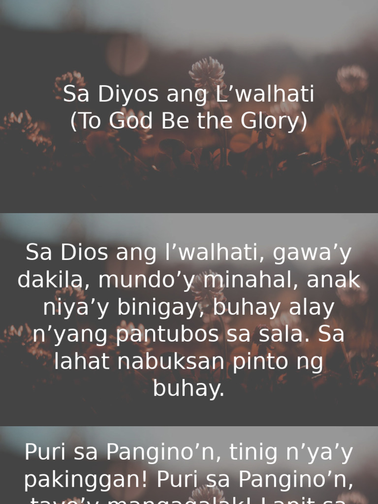 Sa Diyos Ang L'walhati (To God Be The Glory) | PDF