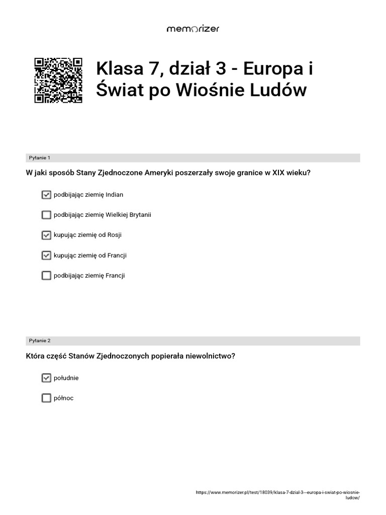 Klasa 7, Dział 3 - Europa I Świat Po Wiośnie Ludów - WYPEŁNIONY | PDF