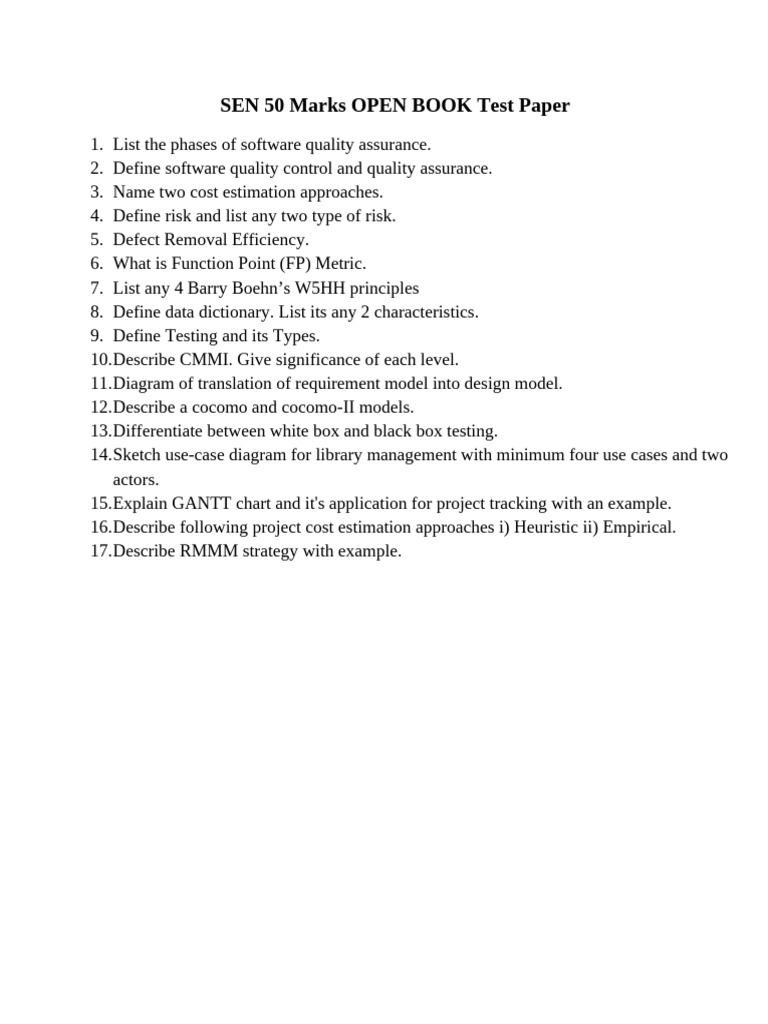 SEN Open Book Test Paper Overview | PDF