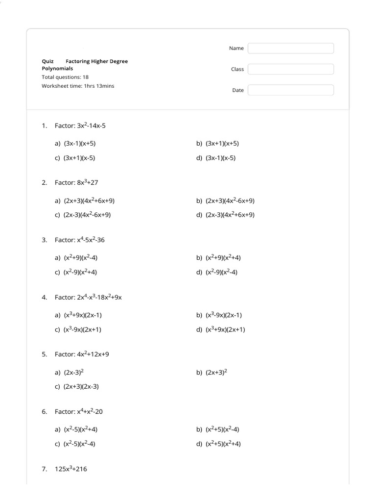 Factoring Higher Degree Polynomials | PDF | Numerical Analysis | Arithmetic