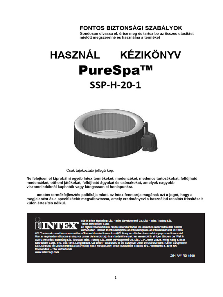 Intex Jakuzzi Hasznalati Utmutato | PDF