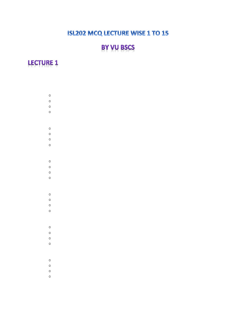 Isl202 Mcq Lecture Wise 1 to 15 | PDF | Hajj | Prophets And Messengers In Islam